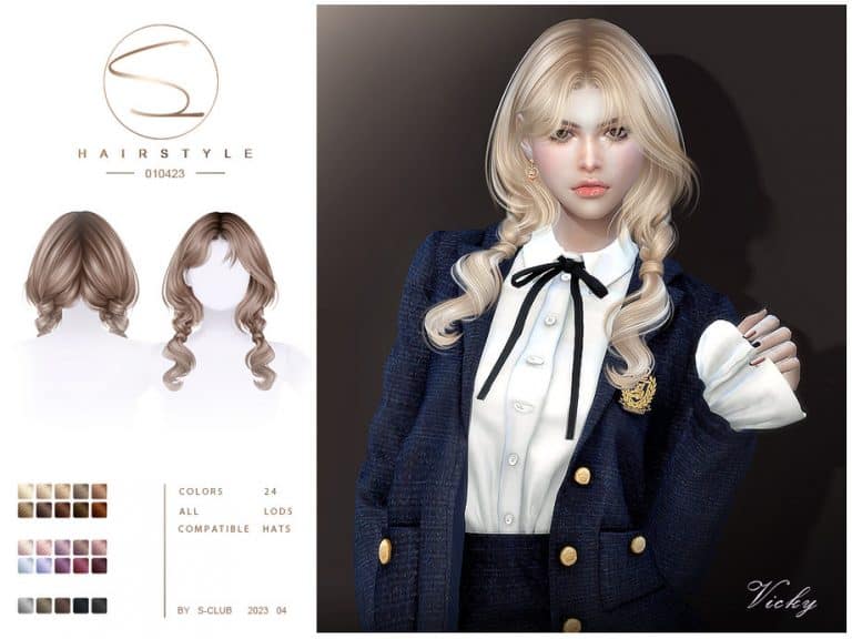 Double Curly braid 010423(Vicky) - Sims 4 Haircuts