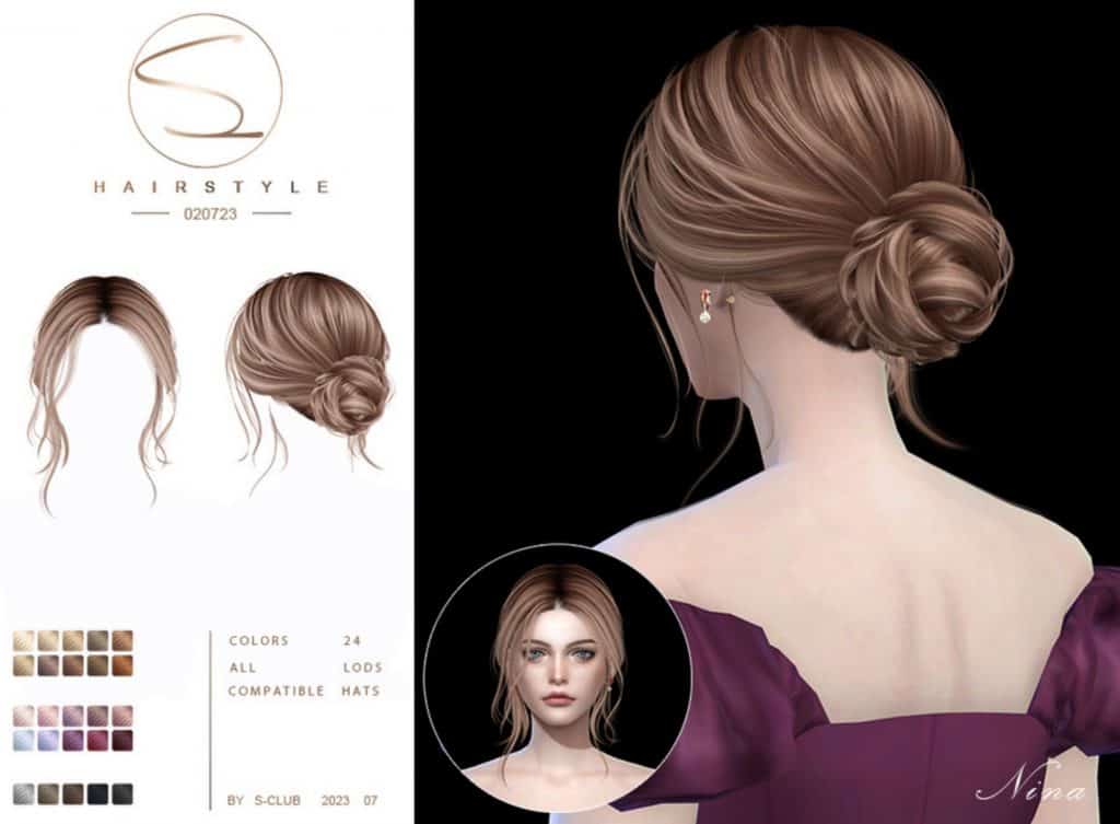 Updo hairstyle Nina - Sims 4 Haircuts