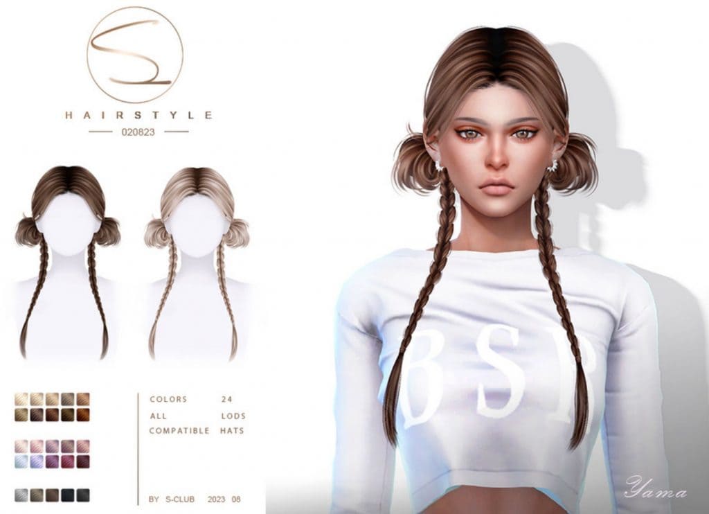 Double long braids hairstyle - Sims 4 Haircuts